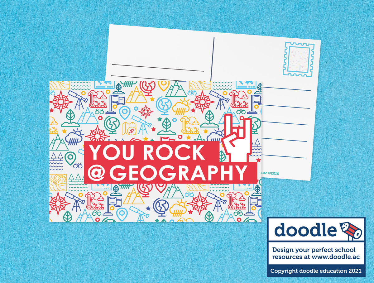 You rock at geography postcard – doodle education