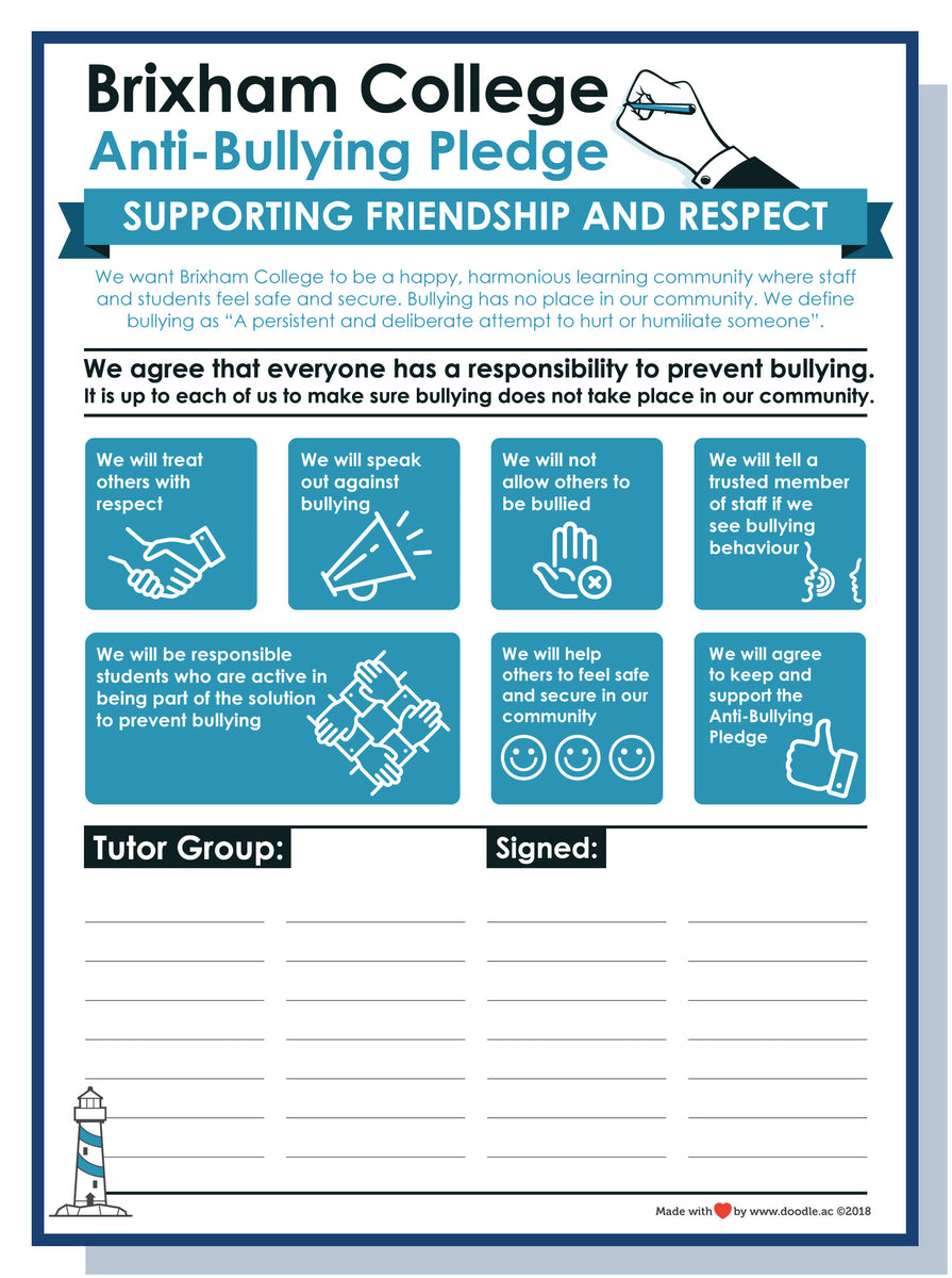 Anti bullying pledge poster – doodle education