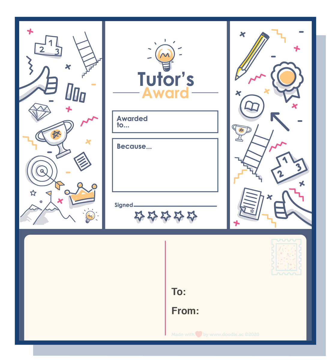 Tutor award digital postcard – doodle education